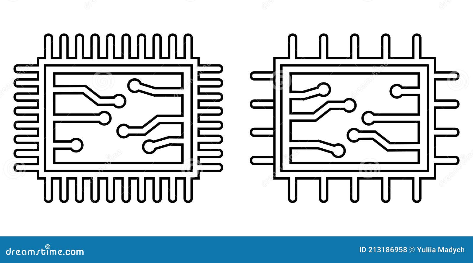 Two Chip or Microchip Icons. Editable Stroke. Central Computer ...