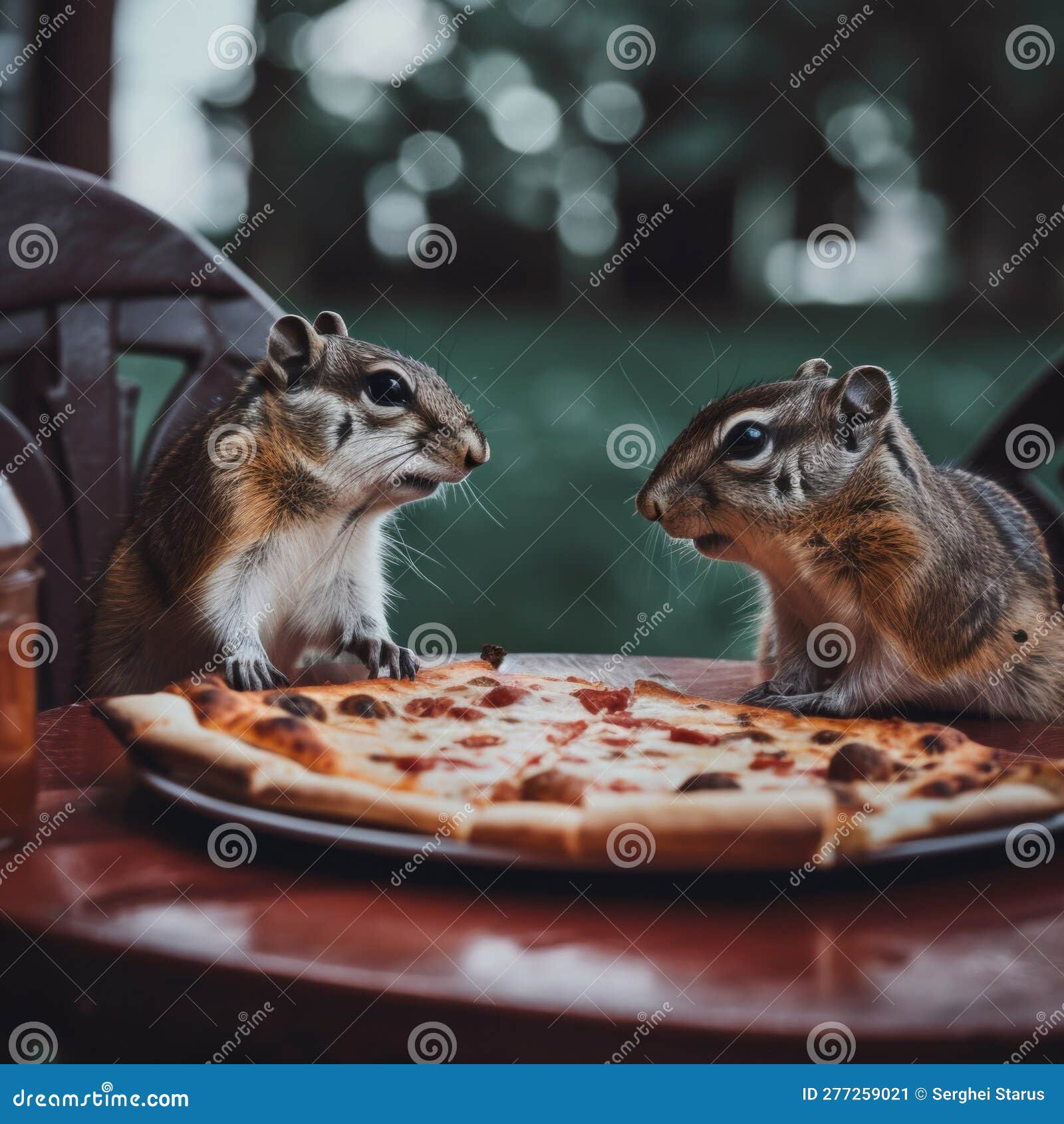 Two Chipmunks Sitting at a Table with a Pizza. Generative AI Image ...