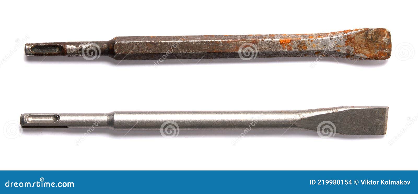 Two a Chisel from a Perforator is Isolated on White Background .old and ...