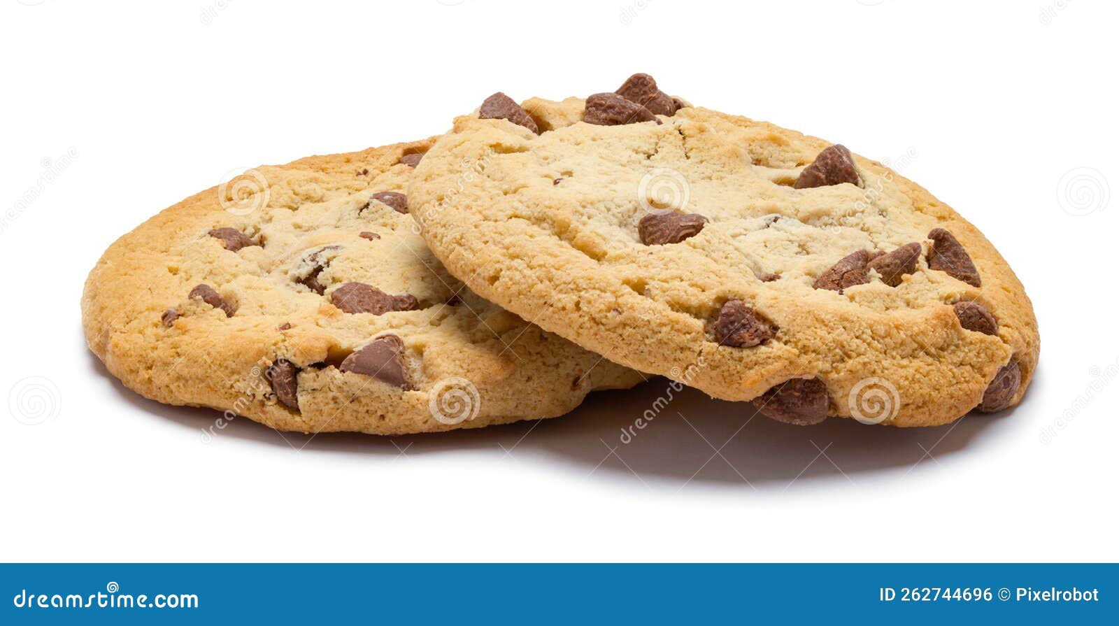Two Chocolate Chip Cookies stock photo. Image of pile - 262744696