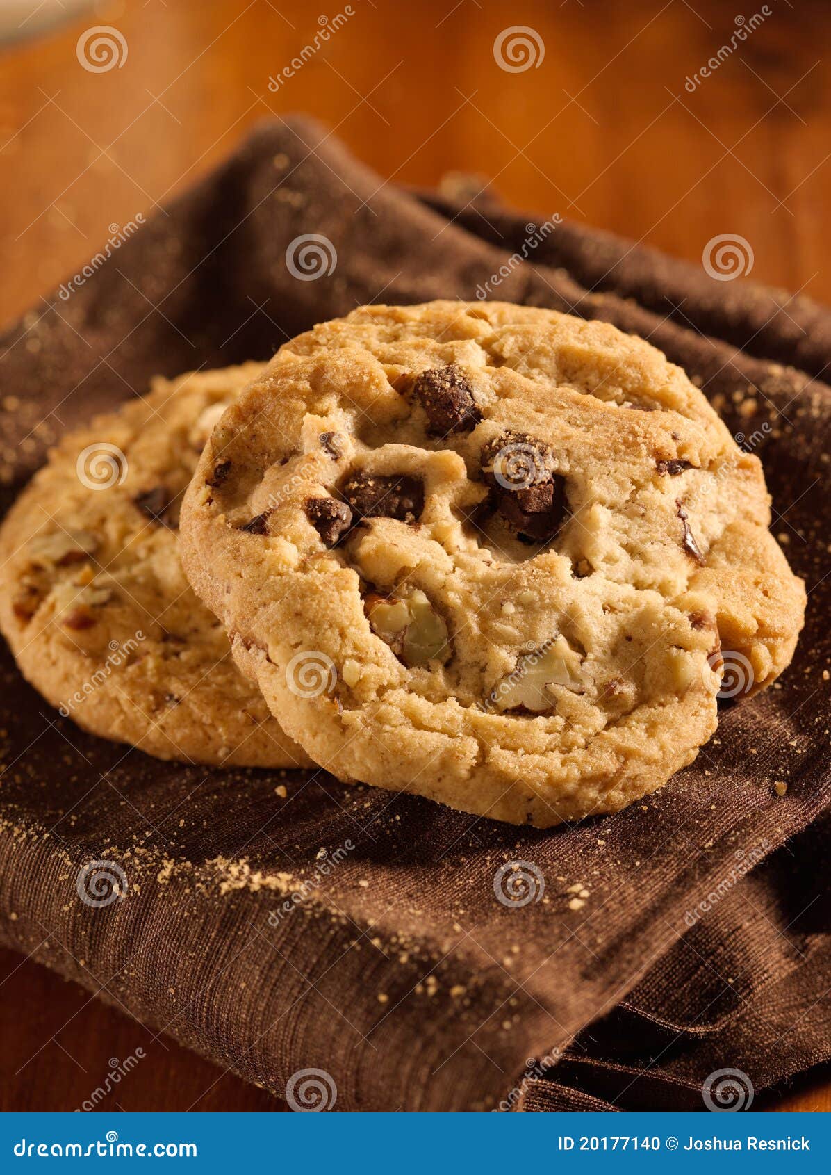Two Chocolate Chip Cookies on a Napkin Stock Photo - Image of focus ... Two Chocolate Chip Cookies on a Napkin Stock Photo - Image of focus ...