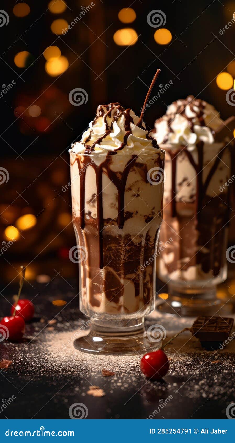 Two Chocolate Shakes on a Table Stock Illustration - Illustration of ...