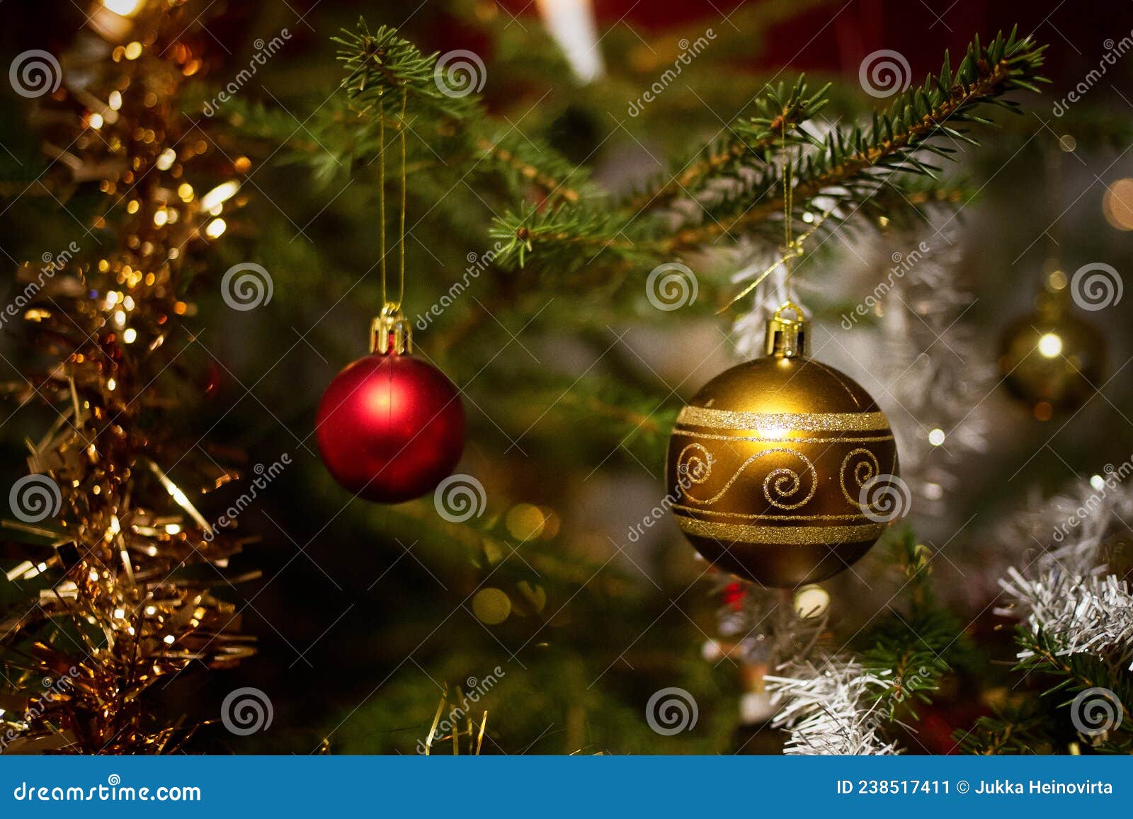 Two Christmas Baubles Hanging on the Christmas Tree Stock Image - Image ...