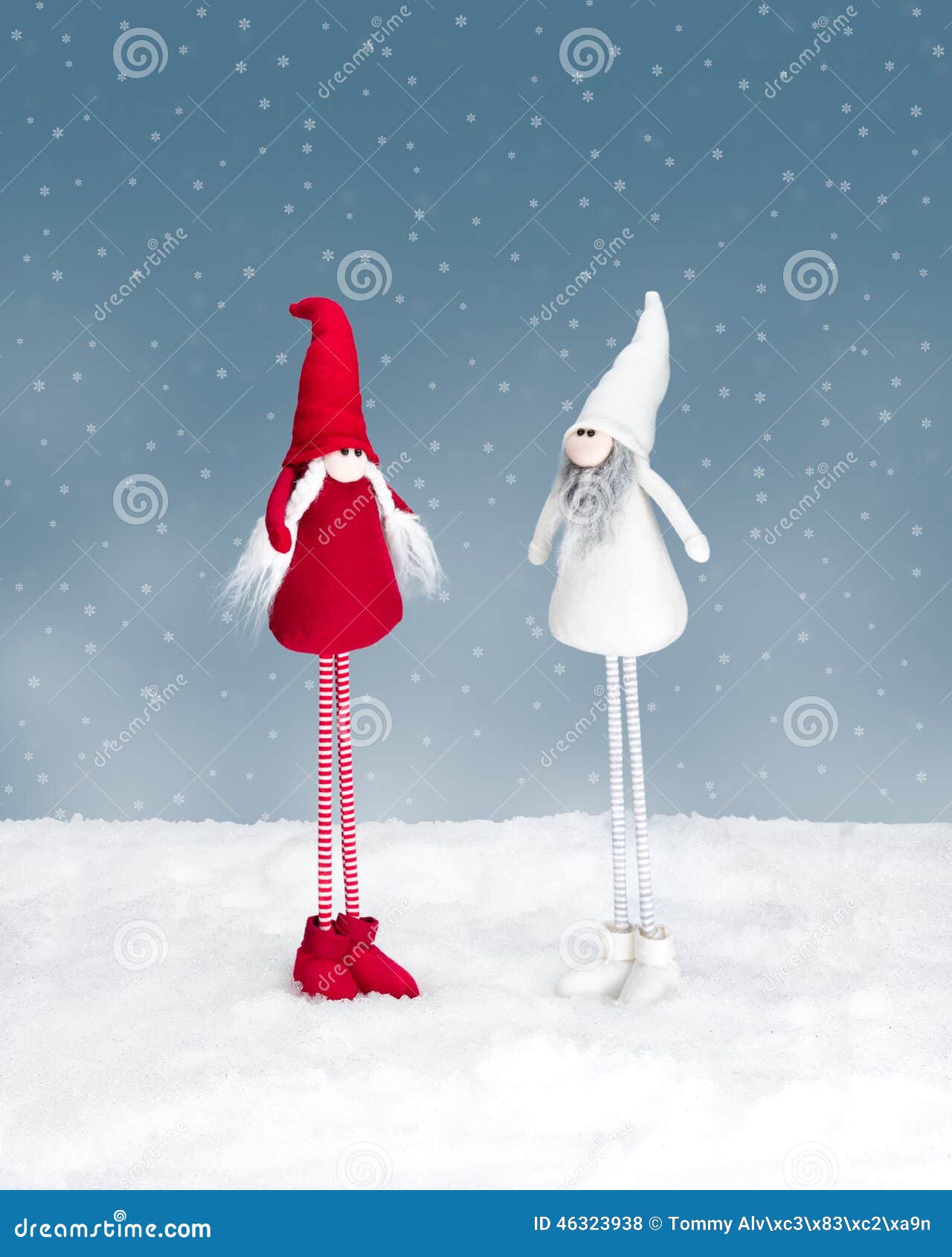 Two Christmas Elf Standing in the Snow Stock Photo - Image of claus ...