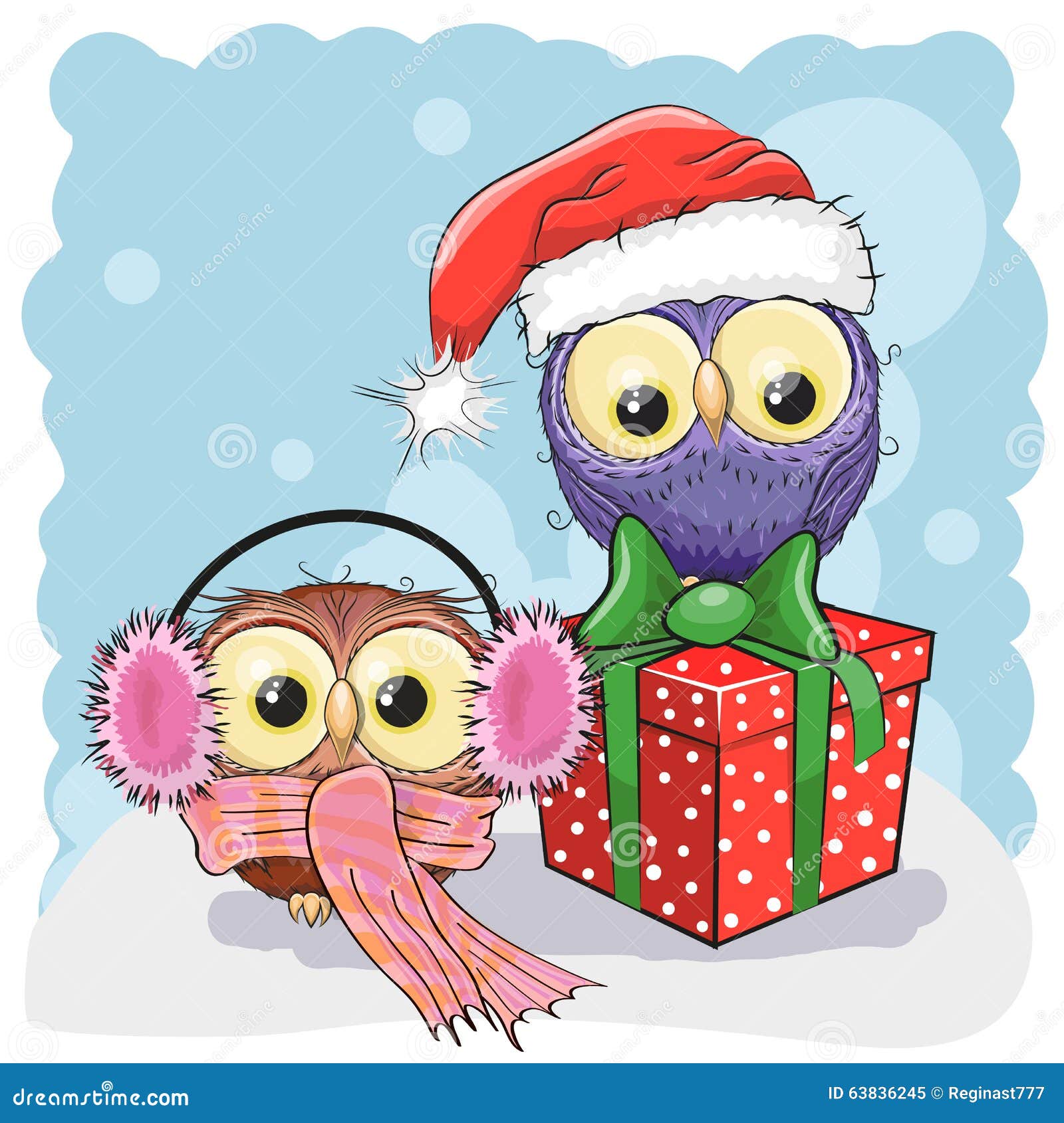 Two Christmas Owls stock vector. Illustration of decoration - 63836245