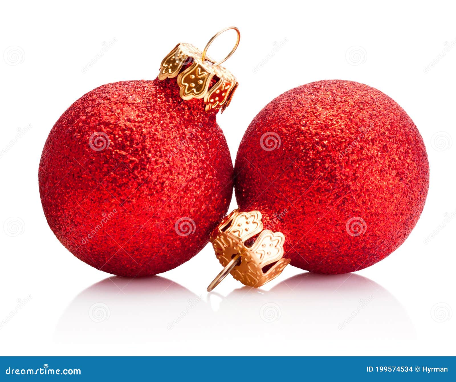 Two Christmas Red Small Baubles Isolated on White Background Stock ...