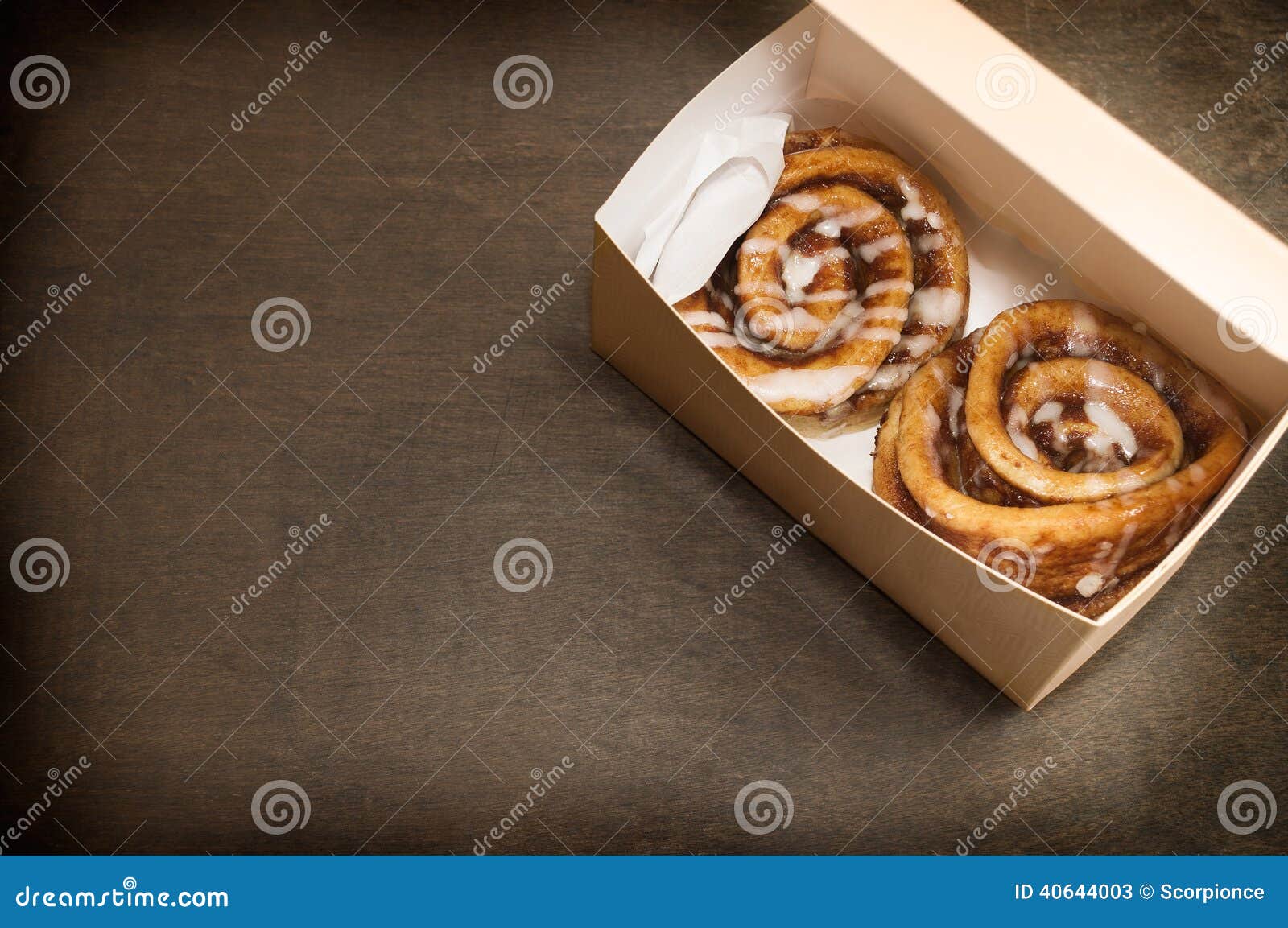 Two cinnamon rolls in box stock image. Image of dessert - 40644003