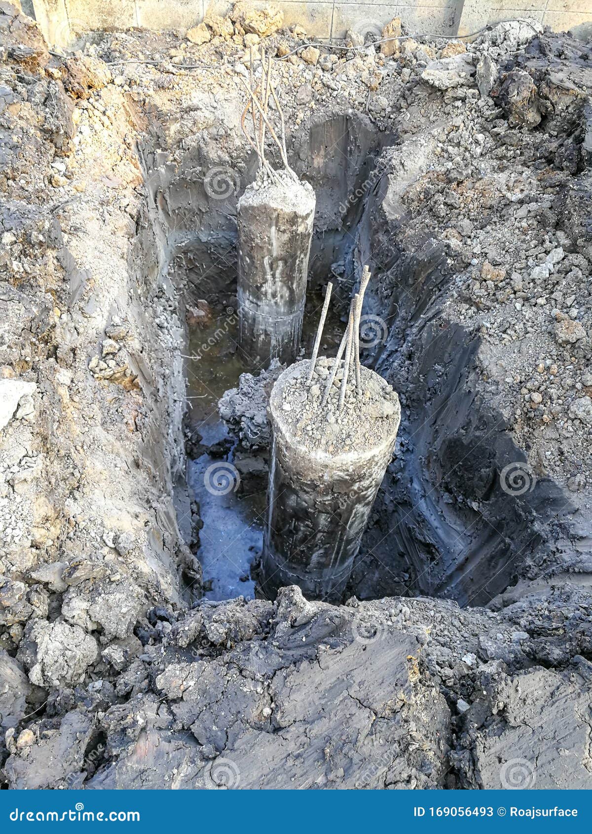 Two Circle Pole in Square Hole. Under Water in Foundation Pile Stock ...