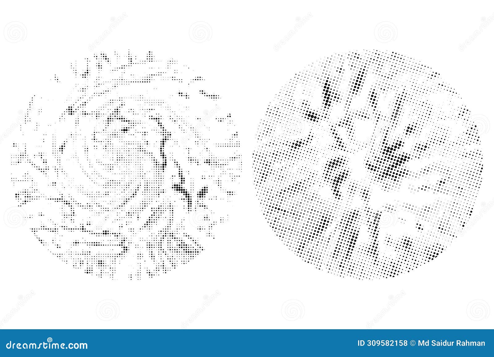 Two Circles with Different Shapes and Sizes with Halftone Dots Effect ...