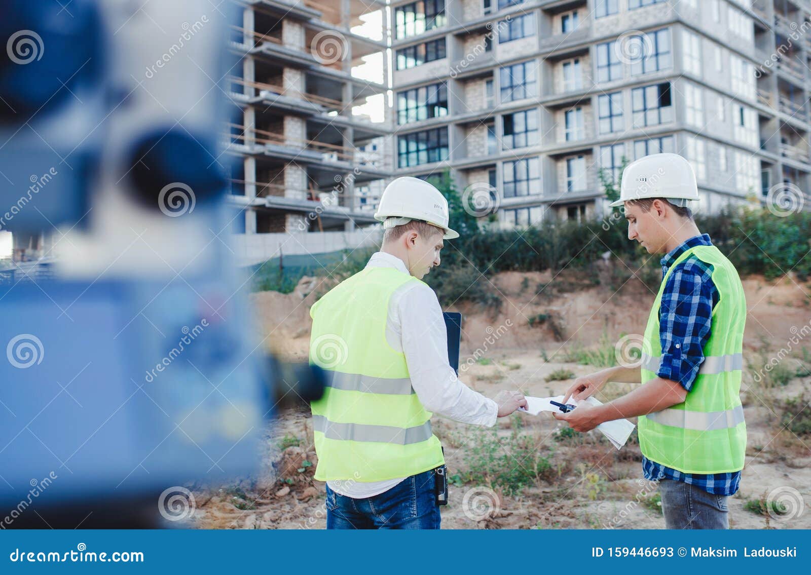 Two Civil Engineer with Drawings Stock Image - Image of equipment ...