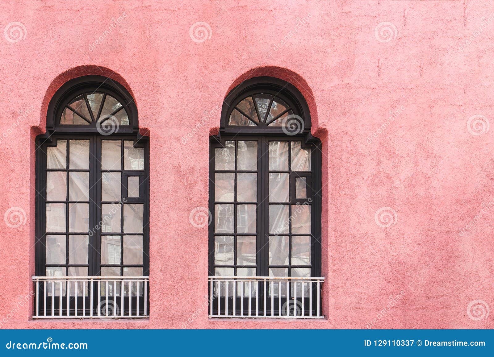 Two Classic Black Windows on Pink Wall with Copy Space Stock Image ...