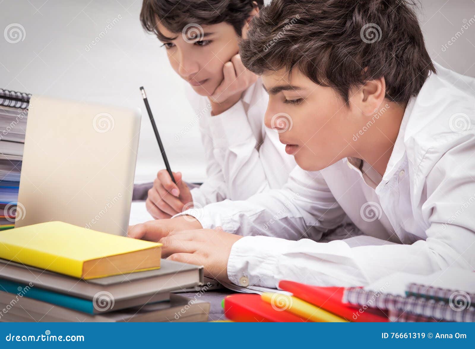 Two Classmates Doing Homework Stock Image - Image of educate, computer ...