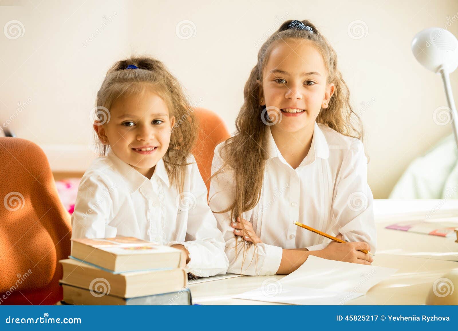 Two Classmates Sitting at Desk and Smiling Stock Image - Image of learn ...