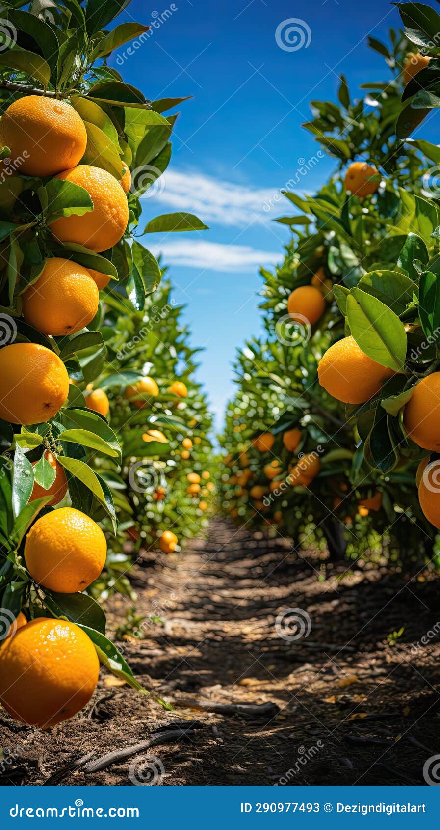 Between Two Clean Rows of Oranges in the Orchard. the Harmonious ...