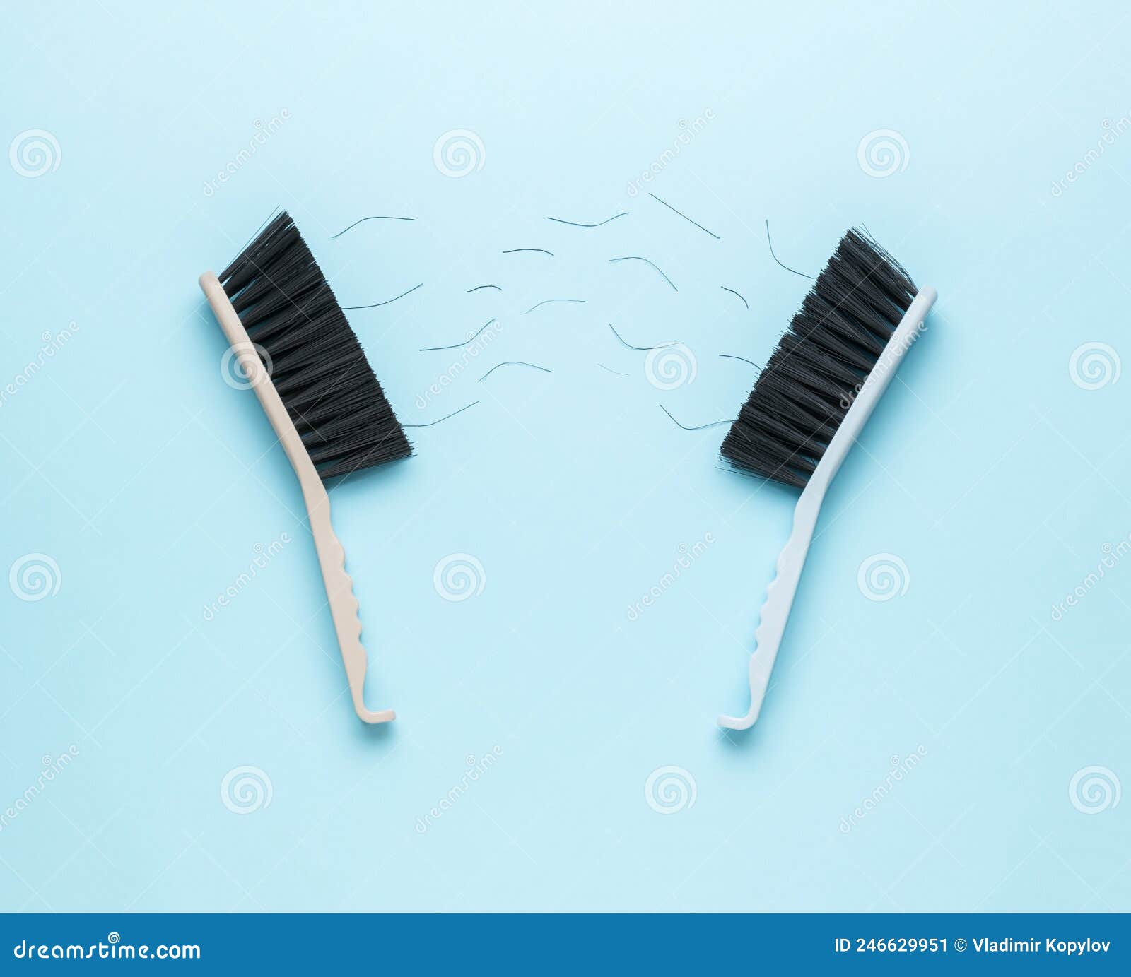 Two Cleaning Brushes with Flying Bristles on a Blue Background. Flat ...