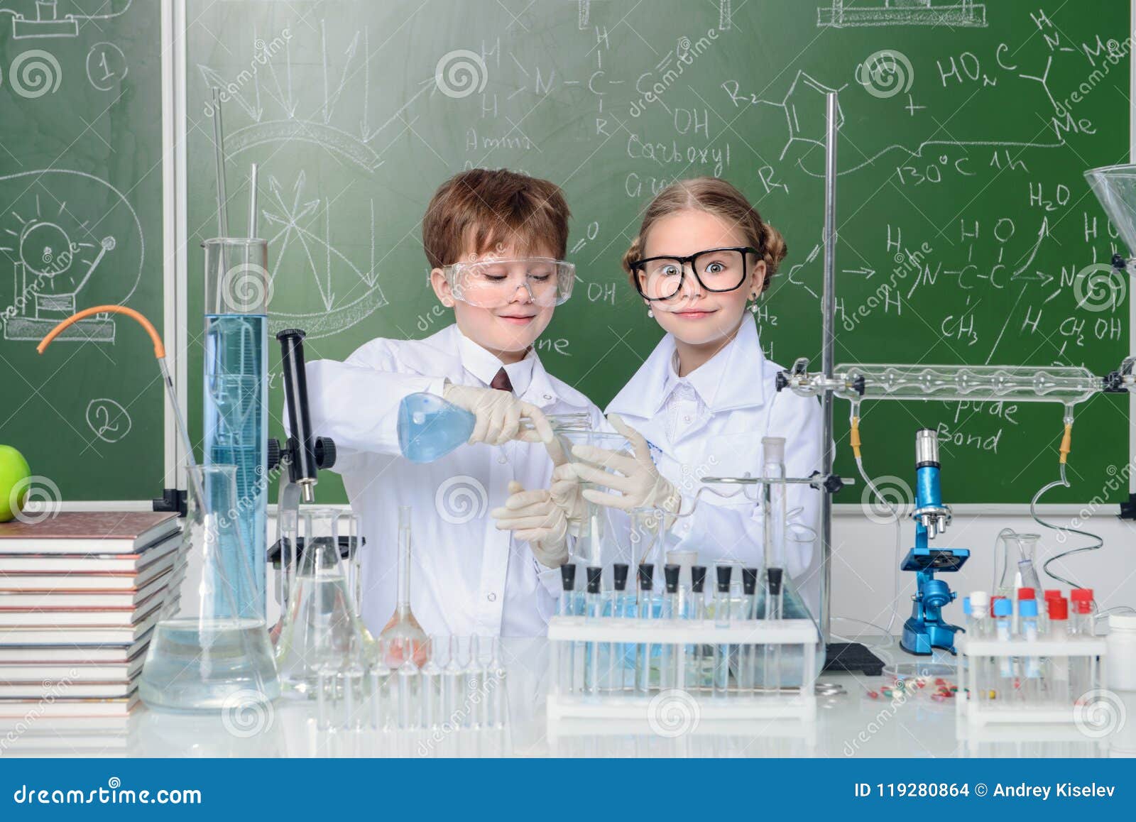 Two clever children stock photo. Image of child, biotechnology - 119280864