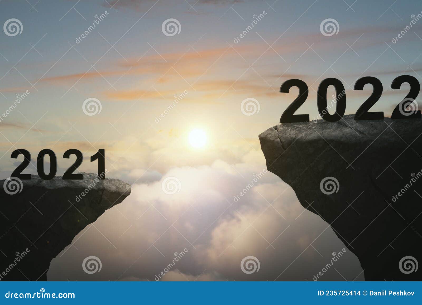 Two Cliffs with Gap on Sky Background. New Year, 2022, Leap, Risk ...
