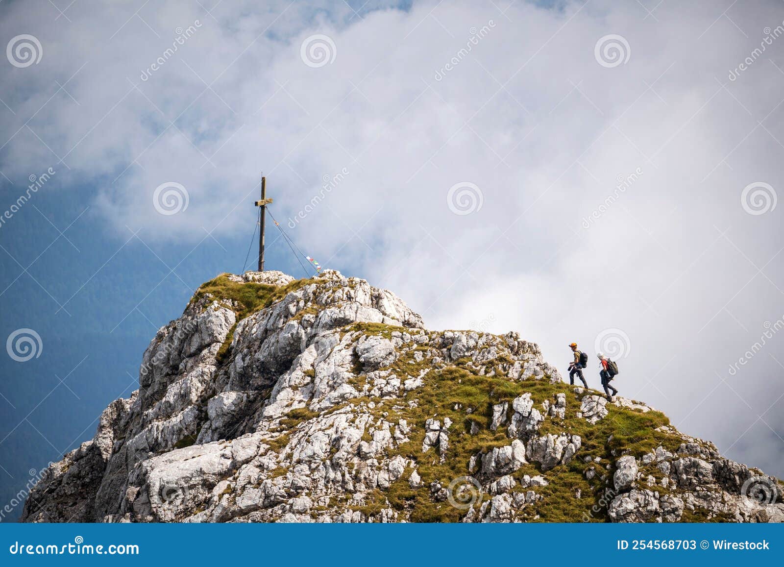 Climbers Going Up the Hill with a Cross on the Summit Stock Image ...