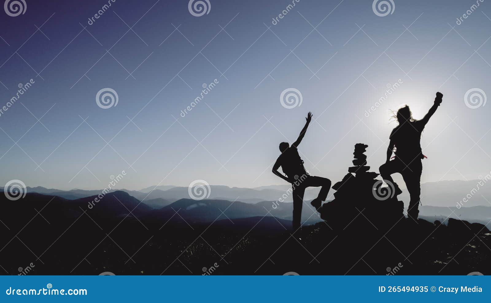 Two Climbers Successfully Complete the Summit and Pose Happily Stock ...