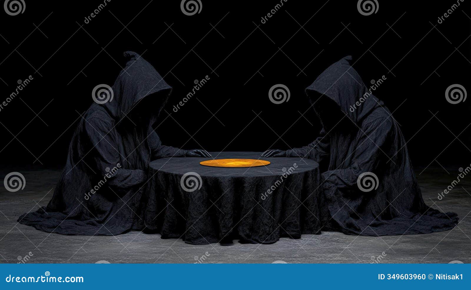 Two Cloaked Figures at a Table with an Orange Circle Dark Ambient ...