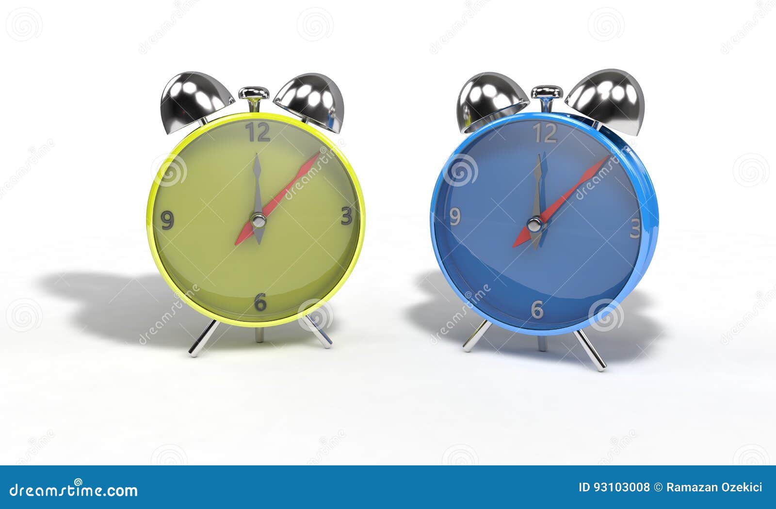 Two Clock on the White, 3d Render Stock Illustration - Illustration of ...