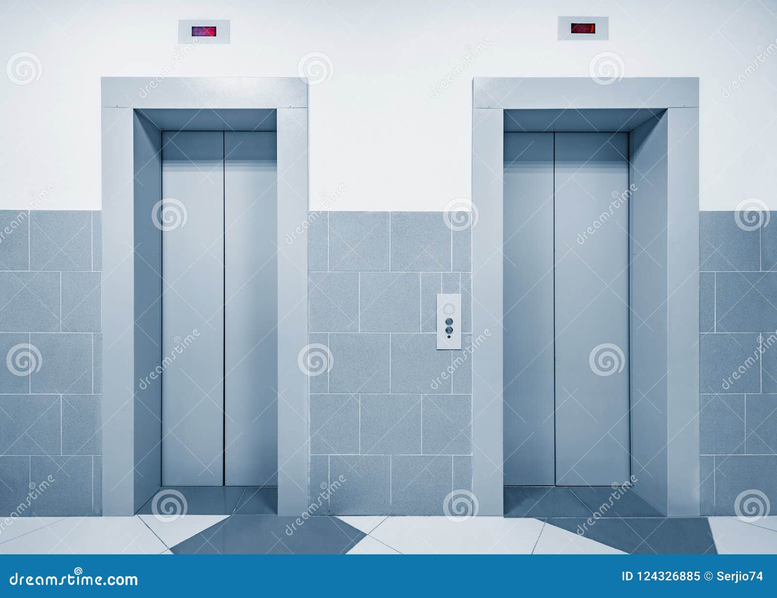 Two closed elevator doors. stock image. Image of elevator - 124326885