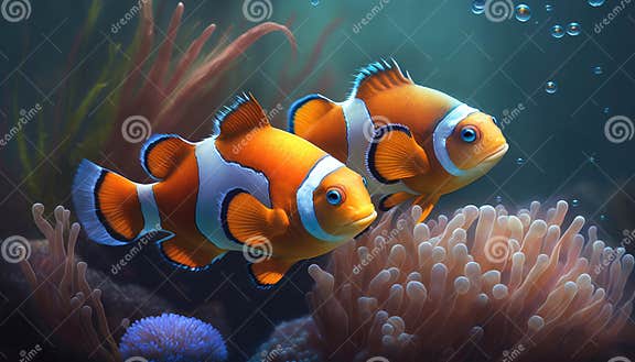 Two Clown Fish in the Ocean Stock Illustration - Illustration of ...