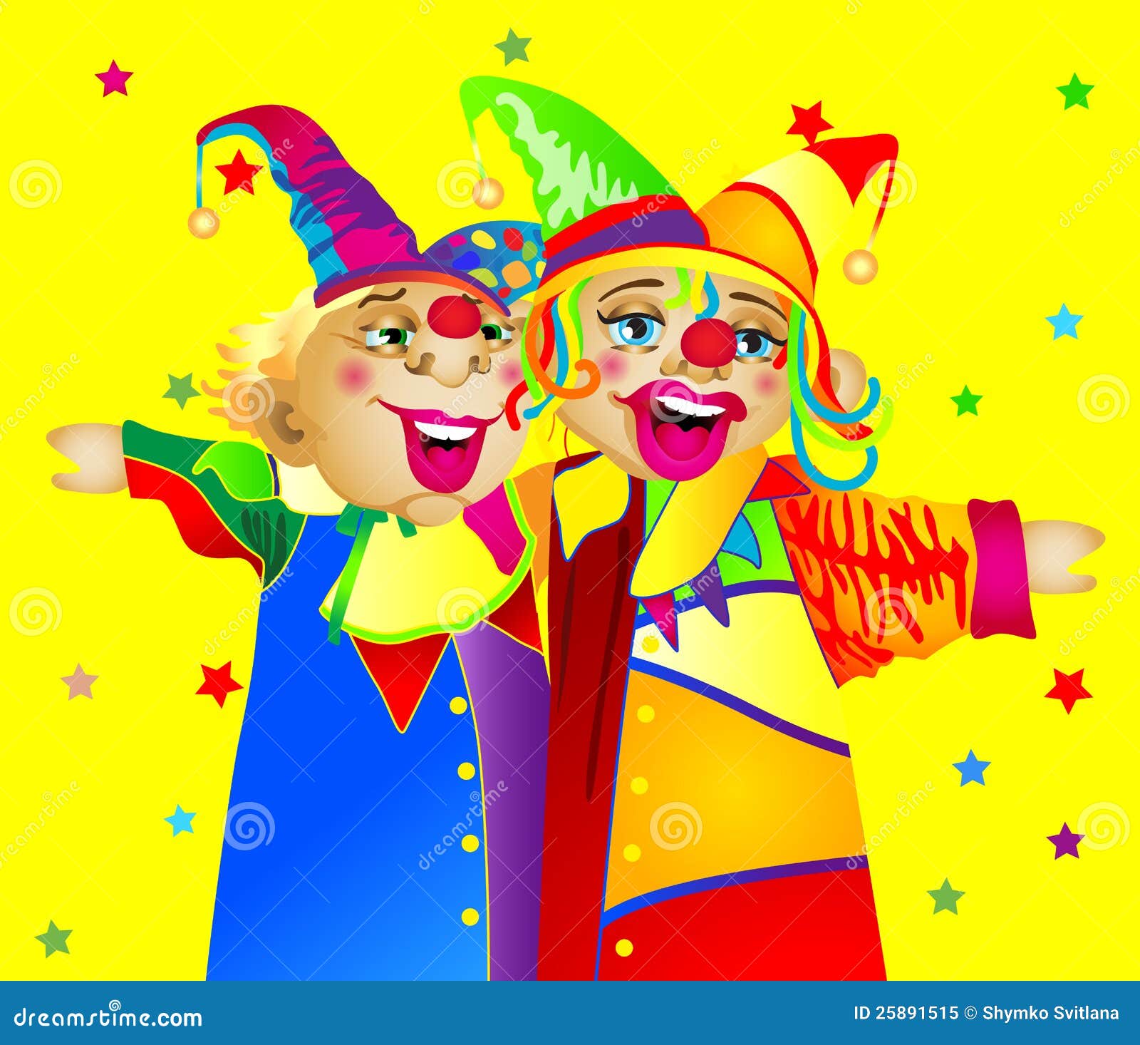 Two Clowns Stock Vector Illustration Of Stars Spout 25891515