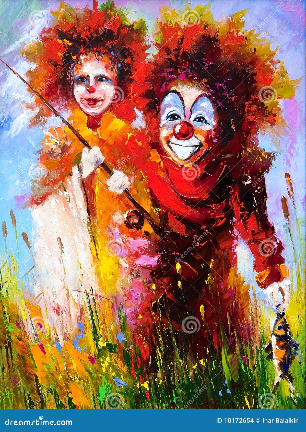 Two clowns on fishing stock photo. Image of artist, show - 10172654