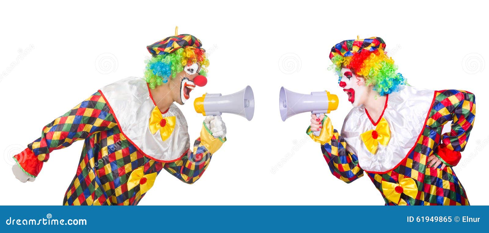 The Two Clowns with Loudspeakers Isolated on White Stock Image - Image ...