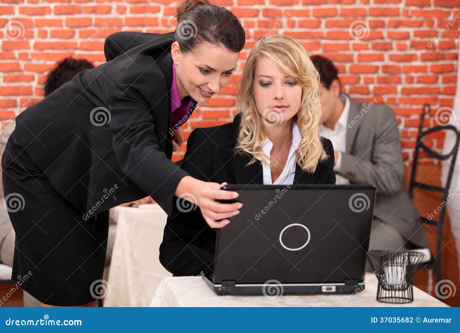 Two Co-worker in Restaurant Stock Photo - Image of company, purple ...