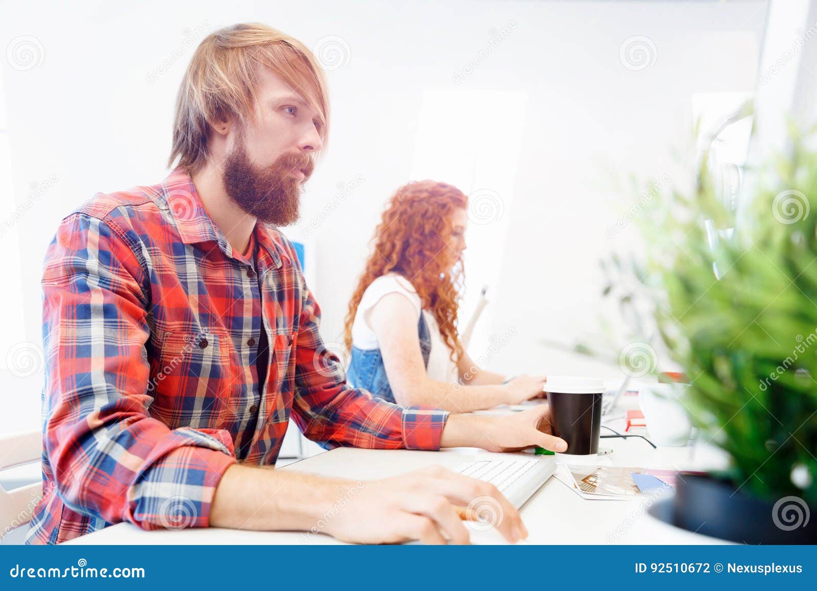 Two Co-workers Working Together Stock Photo - Image of design, desktop ...