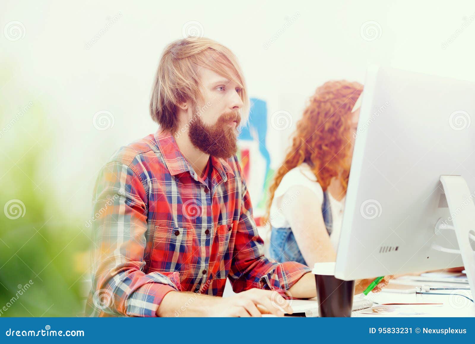 Two Co-workers Working Together Stock Image - Image of tablet, strategy ...