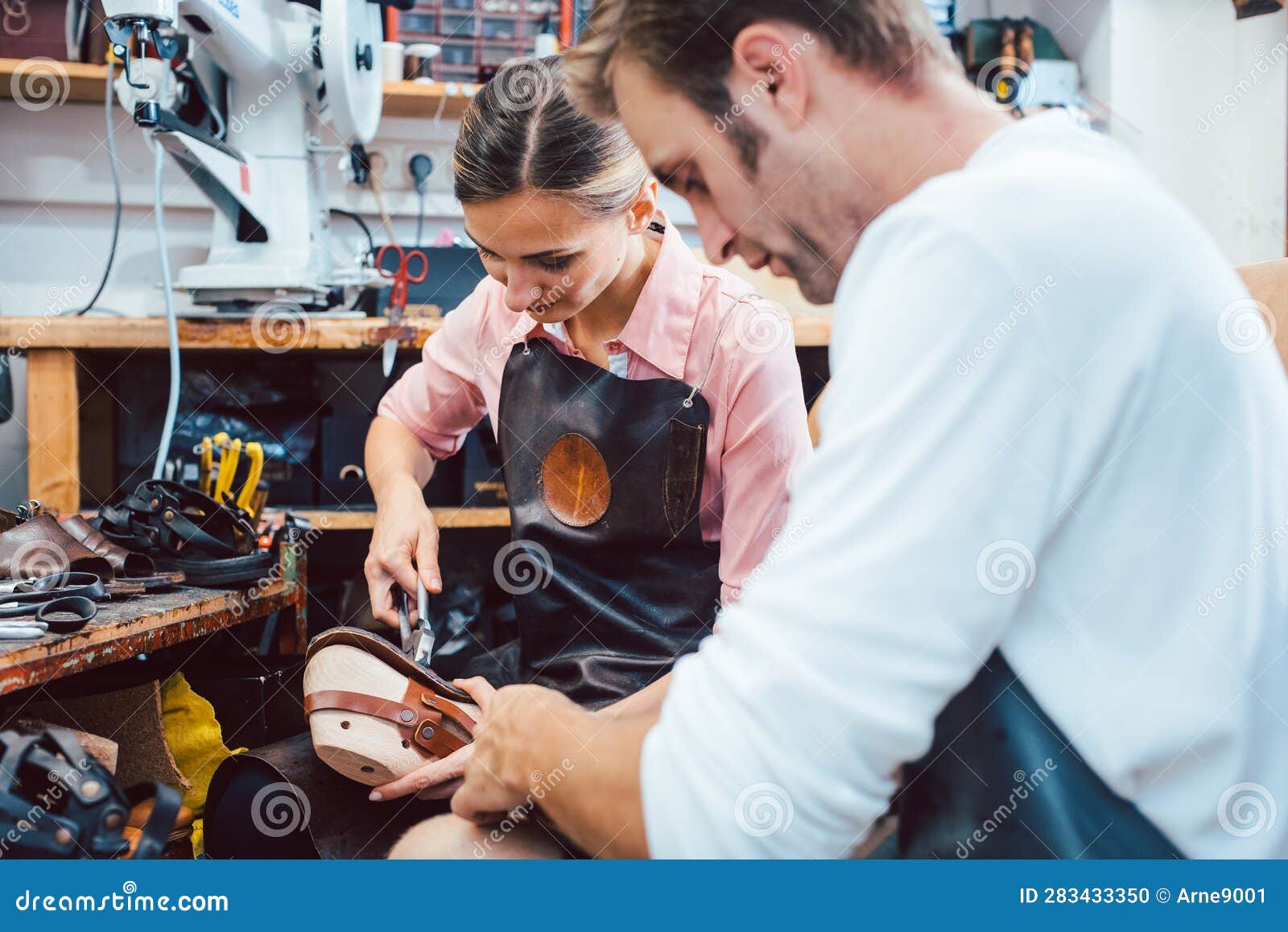 Two Cobblers Working Together in the Workshop Stock Photo - Image of handmade, manufacturing ...