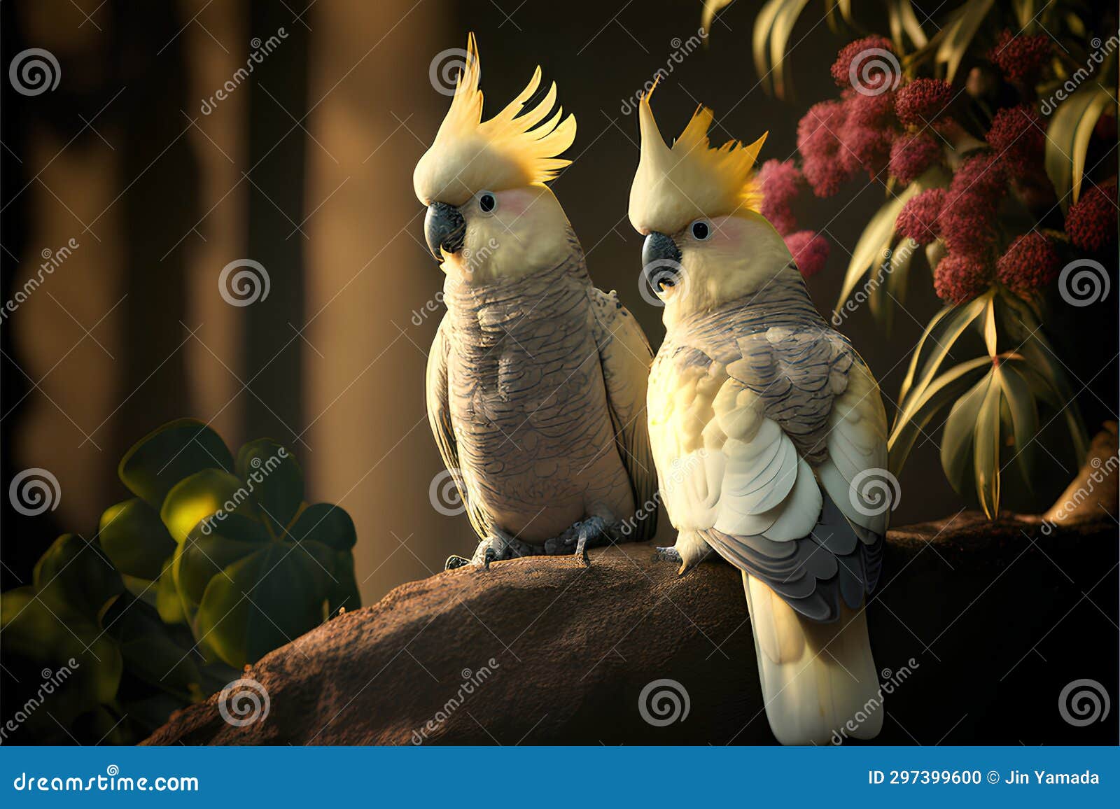 Two Cockatoo Parrots Sitting on a Rock and Looking at the Camera Stock ...