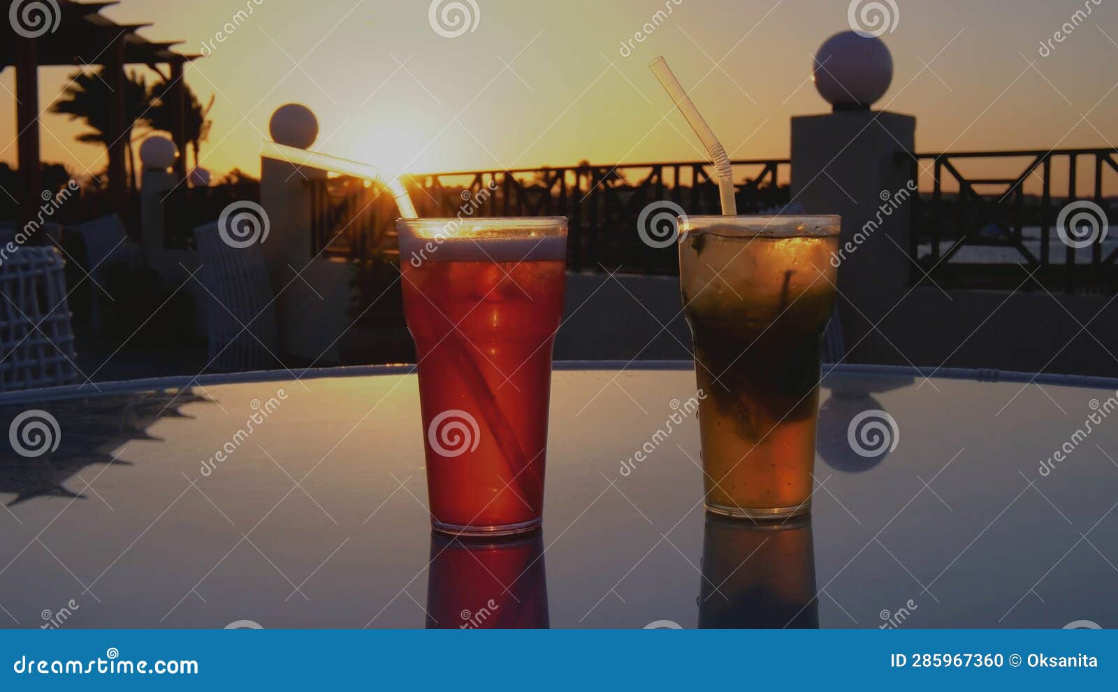 Two Cocktails is Standing on a Glass Table. Stock Photo - Image of rest ...