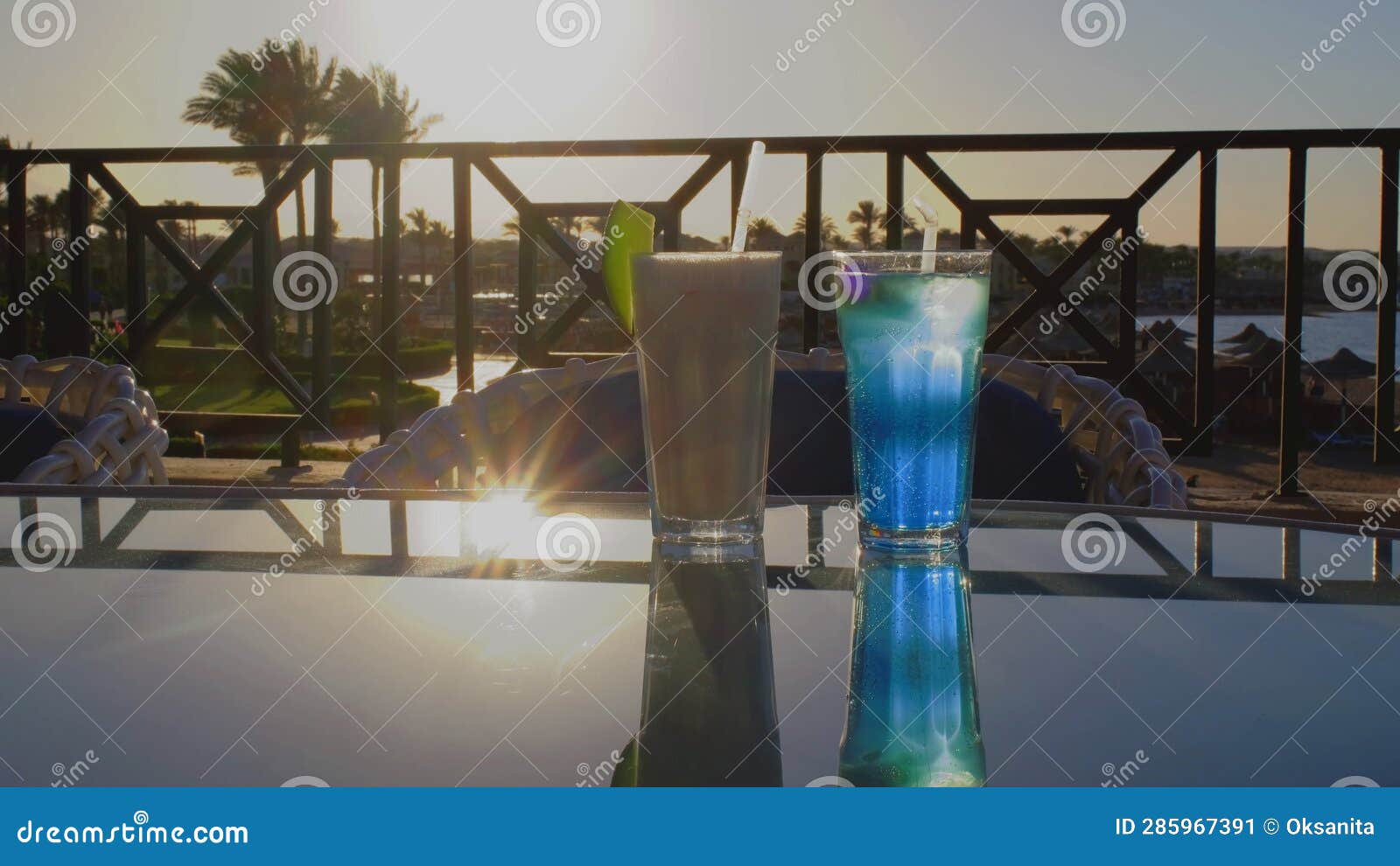 Two Cocktails is Standing on a Glass Table. Stock Image - Image of ...