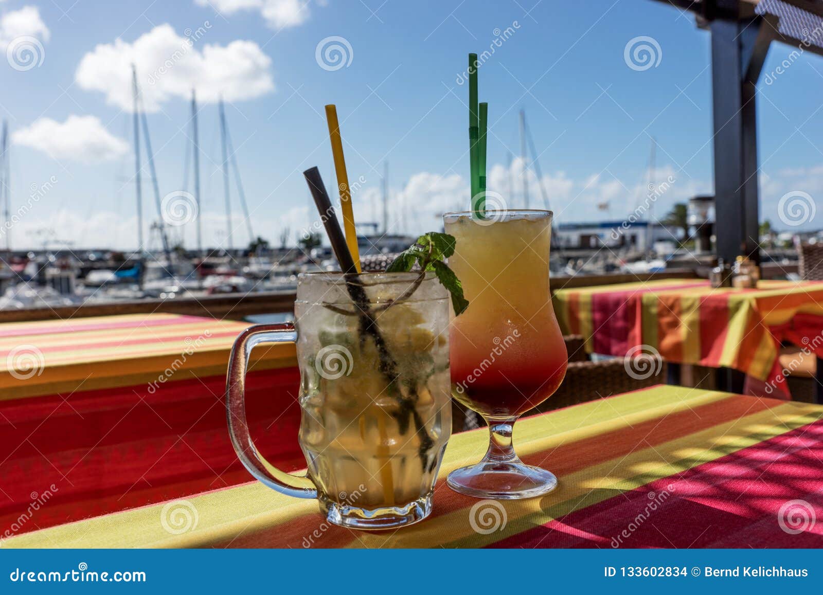 Two Cocktails on the Table in the Outdoor Restaurant Stock Photo ...