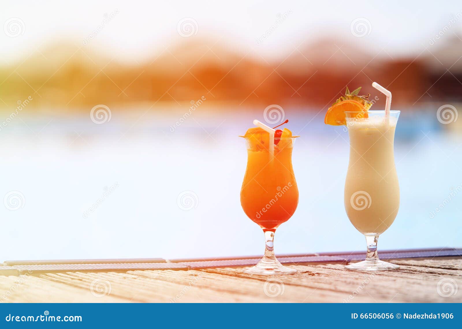 Two Cocktails on Tropical Beach Resort Stock Photo - Image of ...