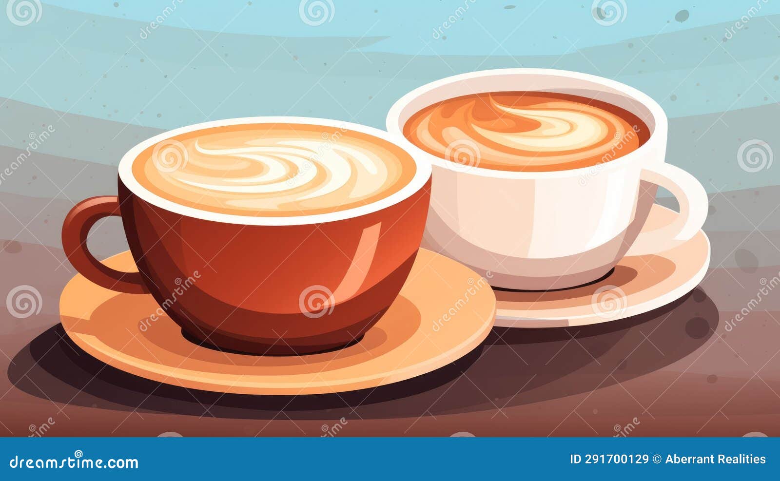 Two Coffee Cups on Saucers on a Blue Background Stock Illustration ...