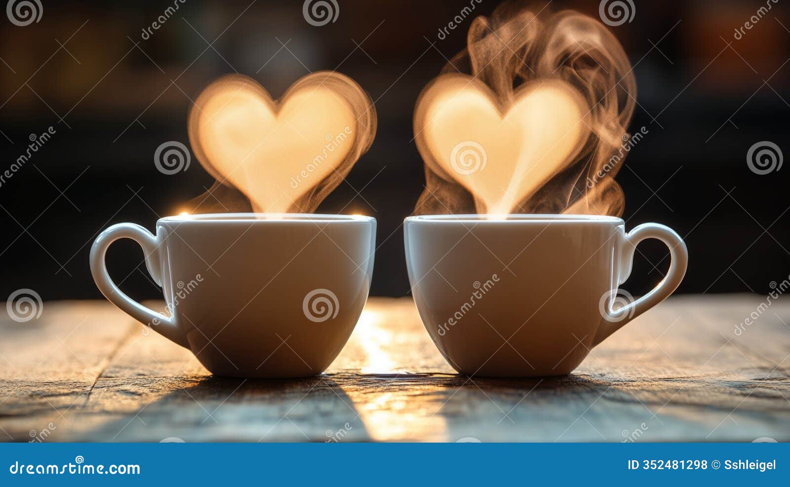 Two Coffee Cups with Steam of the Forms the Shape of a Heart, Wedding ...