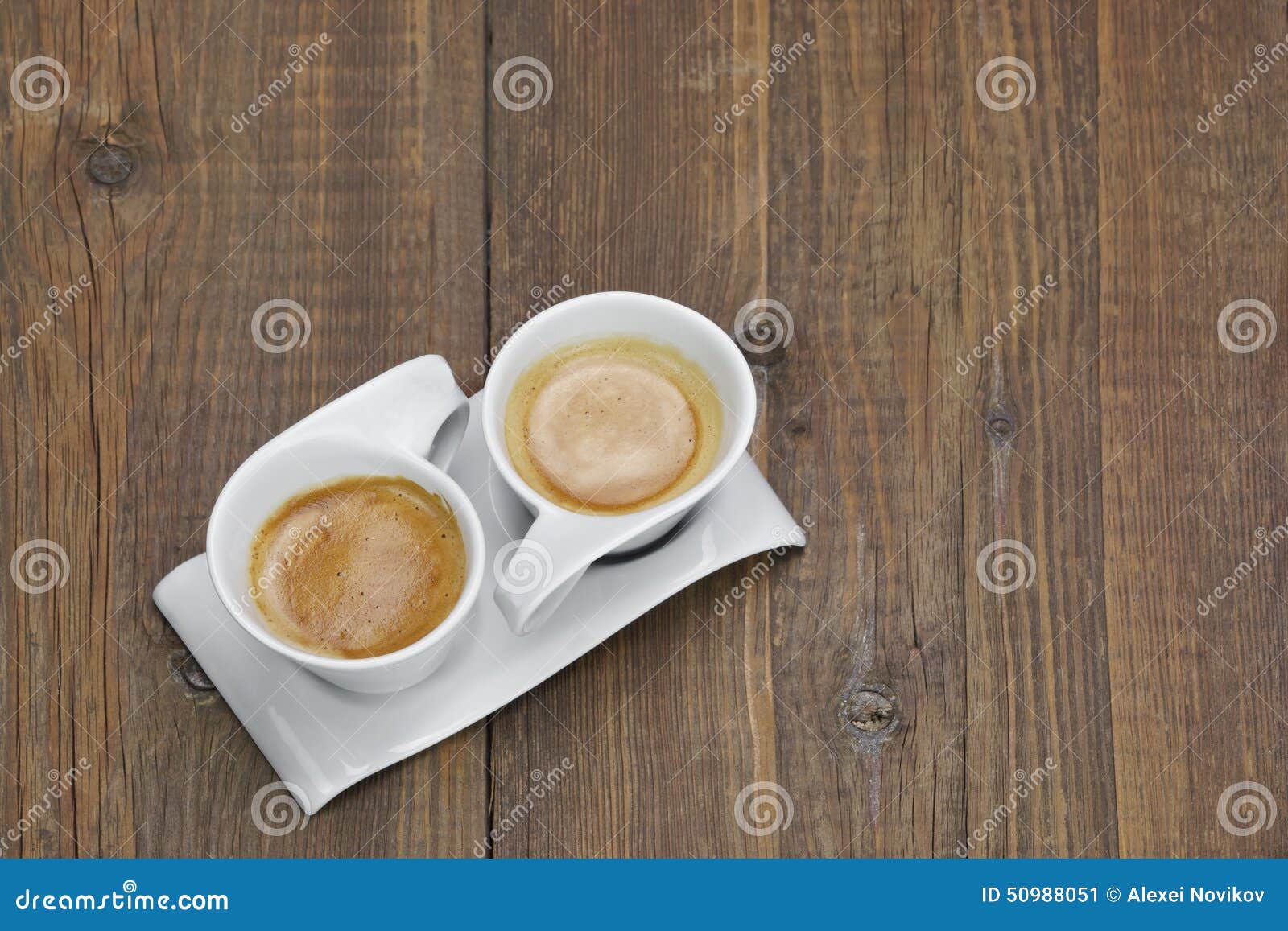 Two Coffee Cups on the Wooden Table Stock Image - Image of full, retro ...