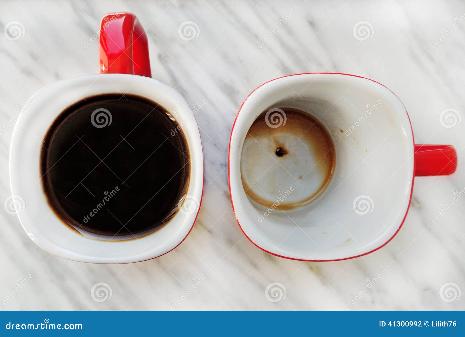 Two Coffee Mug, One Empty, One Full of Coffee Stock Photo - Image of ...