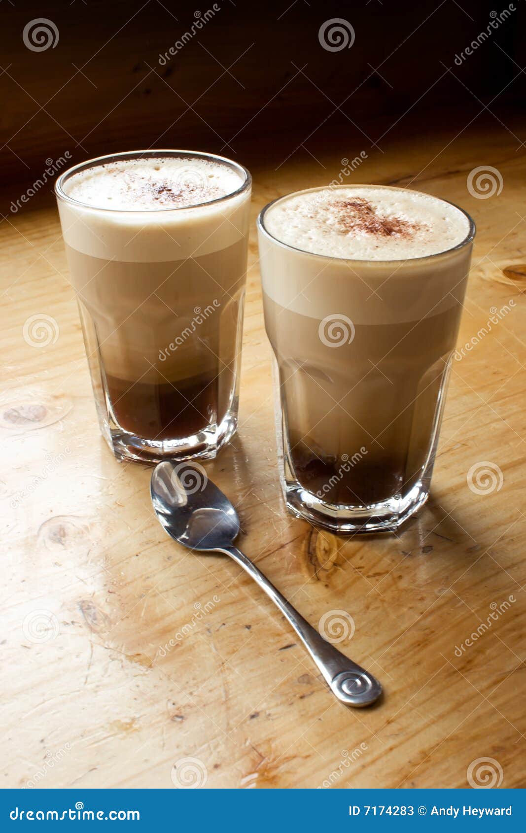 Two coffees and a spoon stock image. Image of copyspace - 7174283