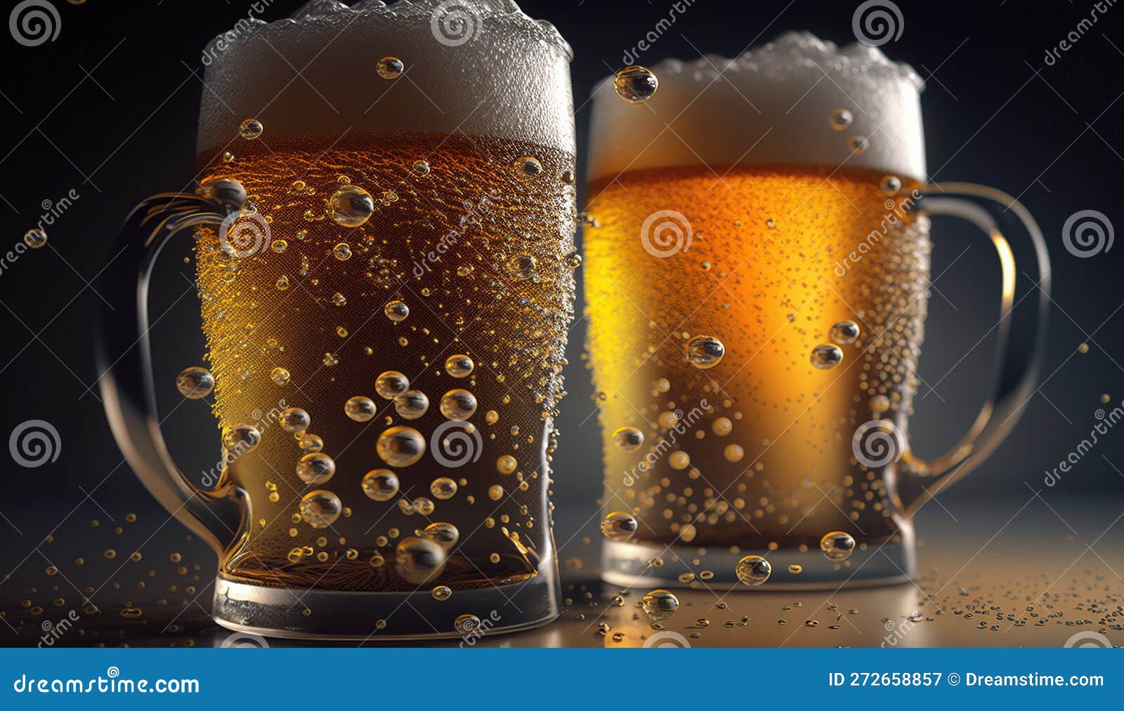 Two Cold Beers with Foam, Generative Ai Stock Illustration ...