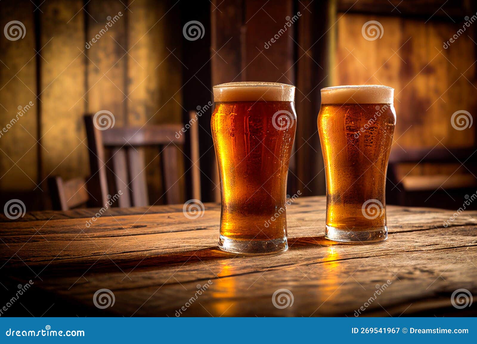Two Cold Pitchers of Beer on a Wooden Table. Generative AI Stock ...