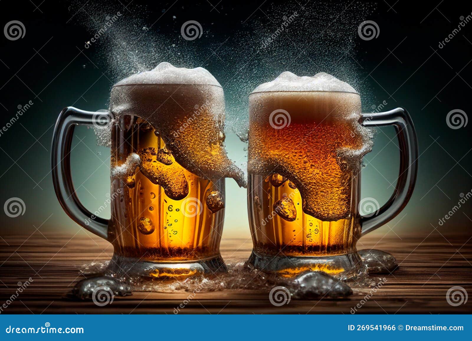 Two Cold Pitchers of Beer on a Wooden Table. Generative AI Stock ...