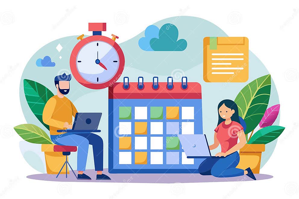 Two Colleagues are Coordinating Their Work Hours with a Calendar and ...