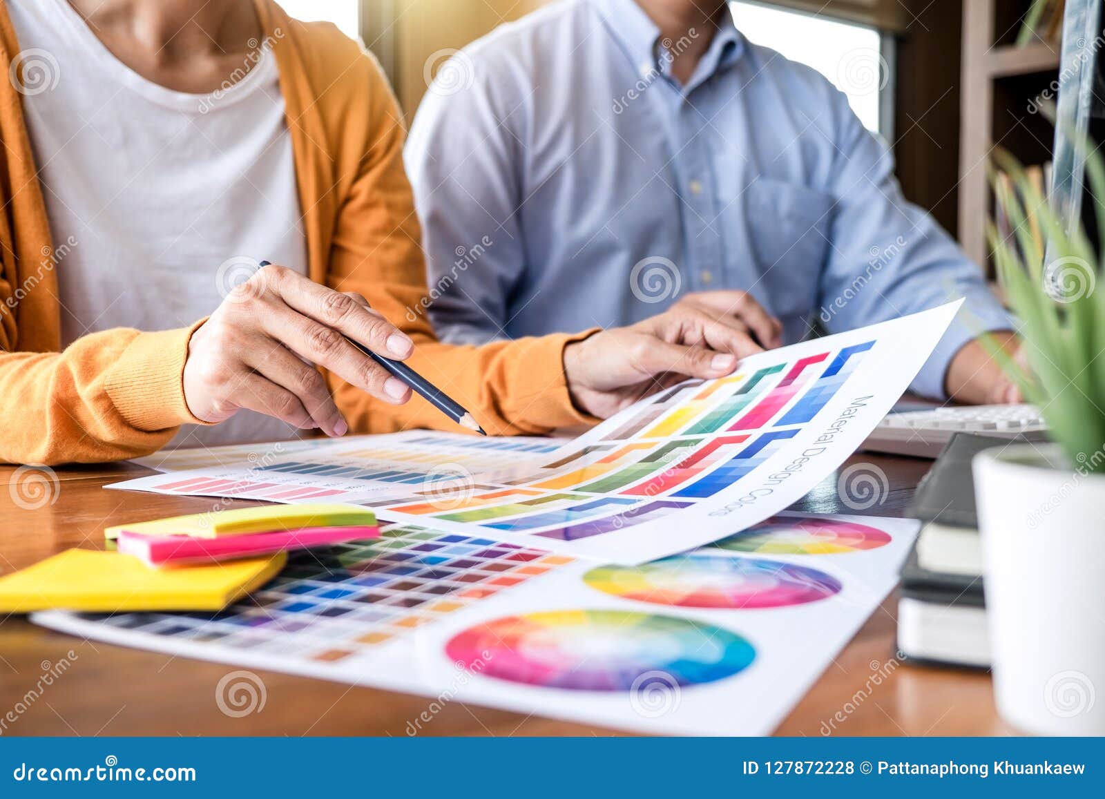 Two Colleagues Creative Graphic Designer Working on Color Select Stock ...