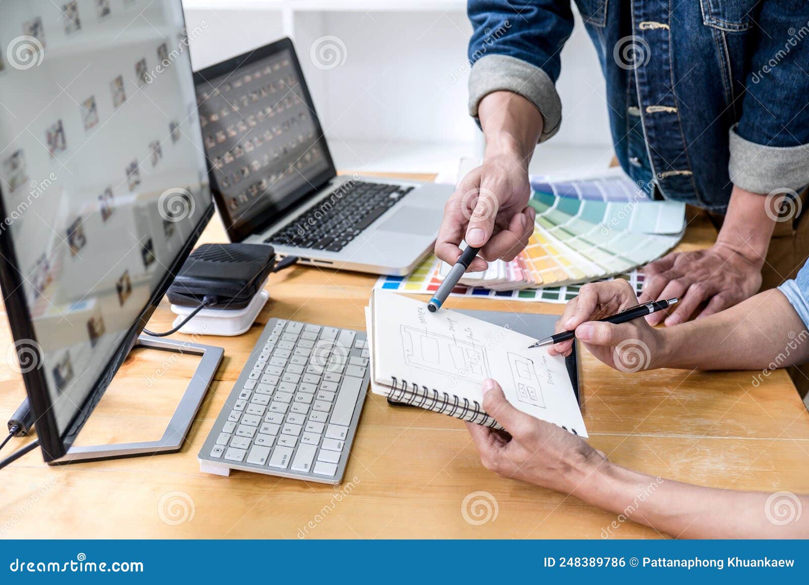 Two Colleagues Creative Graphic Designer Working on Color Selection and ...